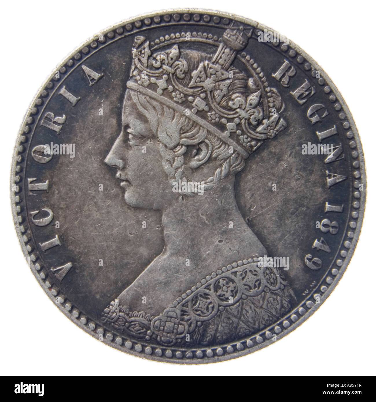 1849 Victoria Florin Coin Britain british silver gothic portrait head ...