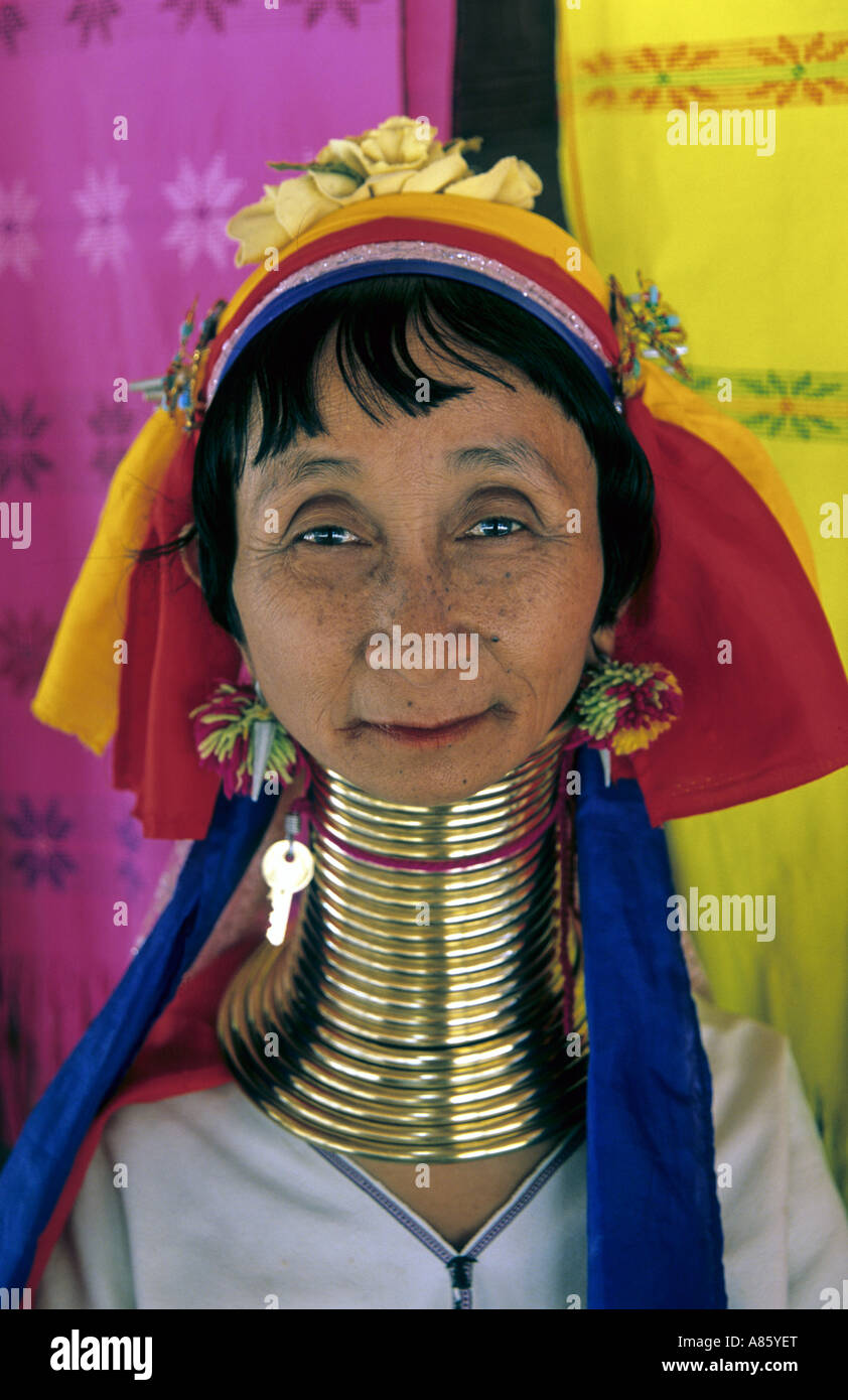 Head lady of Padong refugees in Thailand. Long-necked women from Burma ...