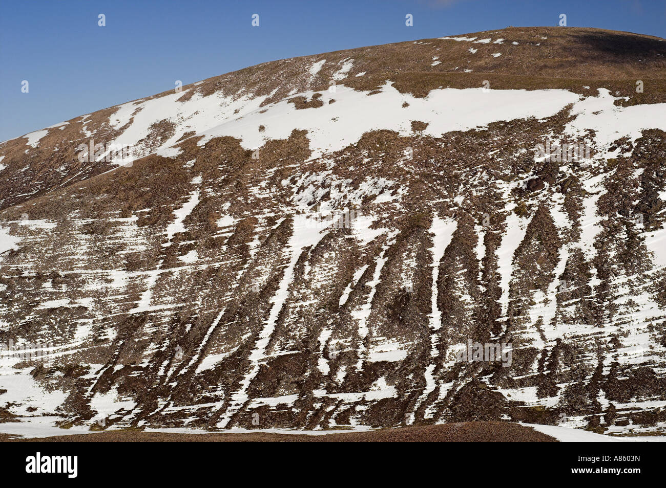 Glacial scouring along the wall of a glaciated valley in the Cairngorm ...