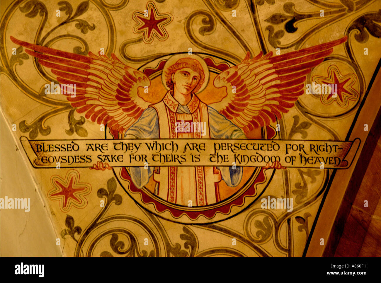 Decoration on ceiling, Angel and inscription. Church of Saint Peter ...