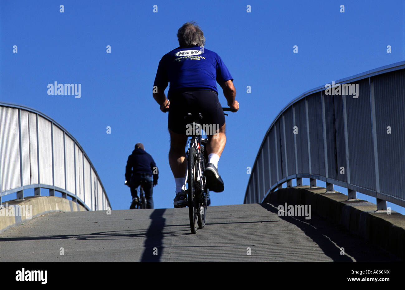 Cyclists on a cycle path in Cologne, North Rhine Westphalia, Germany ...