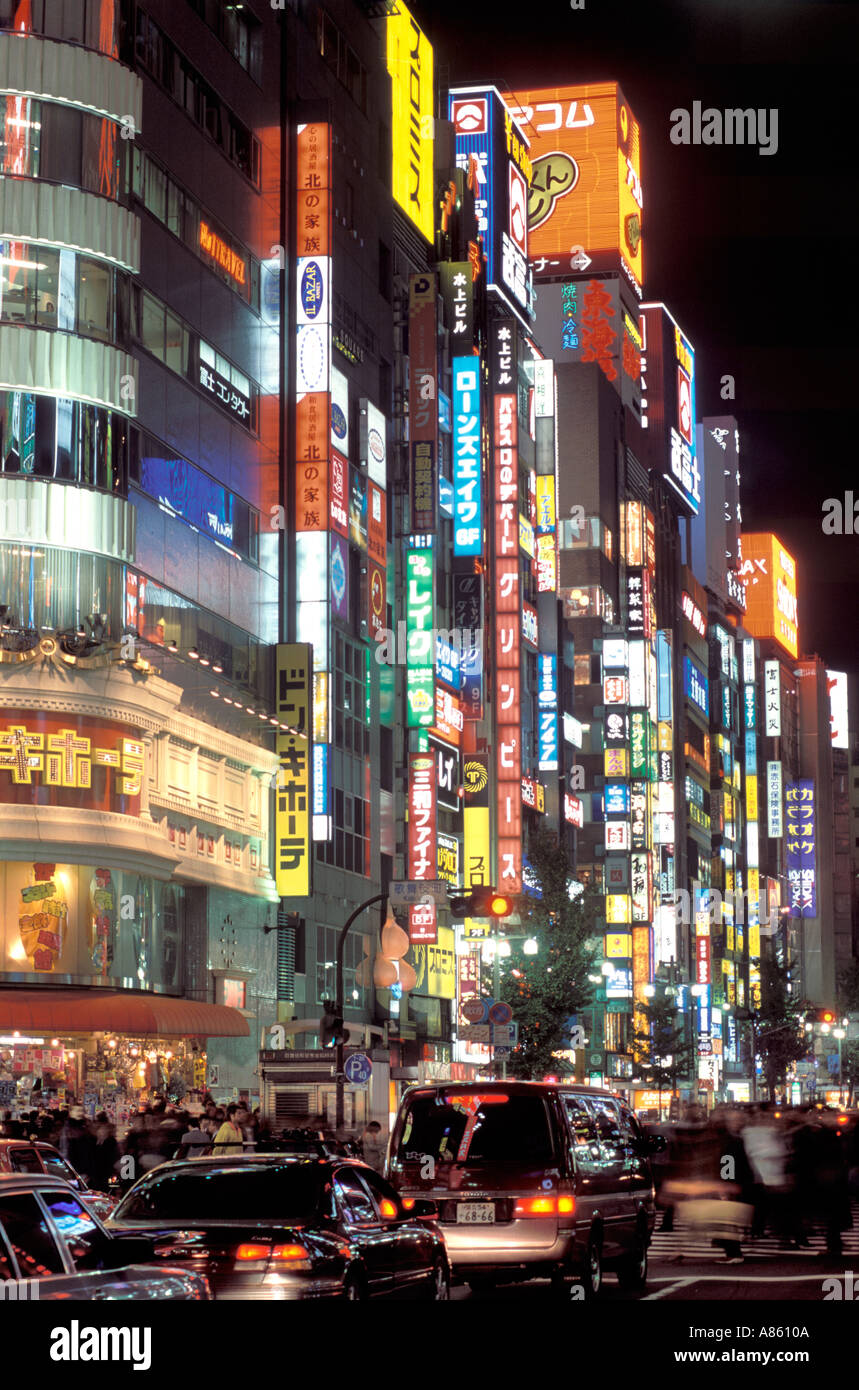 A multitude of neon signs light up the night in Kabukicho, one of the ...