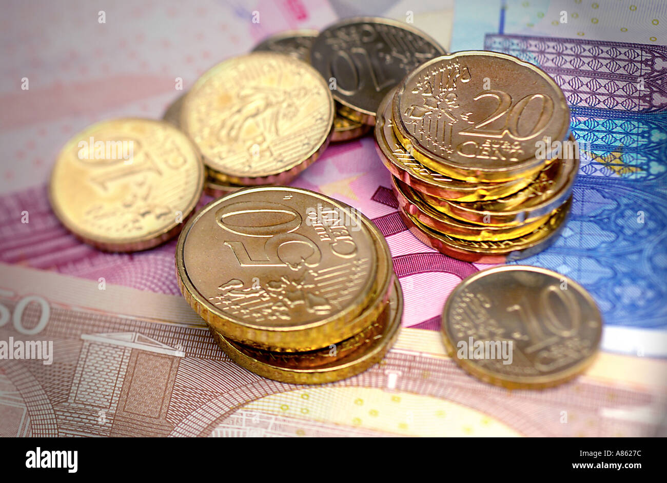 euro coins and bills Stock Photo - Alamy
