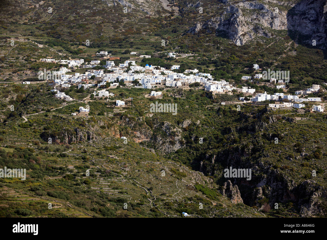 GREECE CYCLADES AMORGOS ISLAND A VIEW OF THE VILLAGE OF LANGADA Stock ...