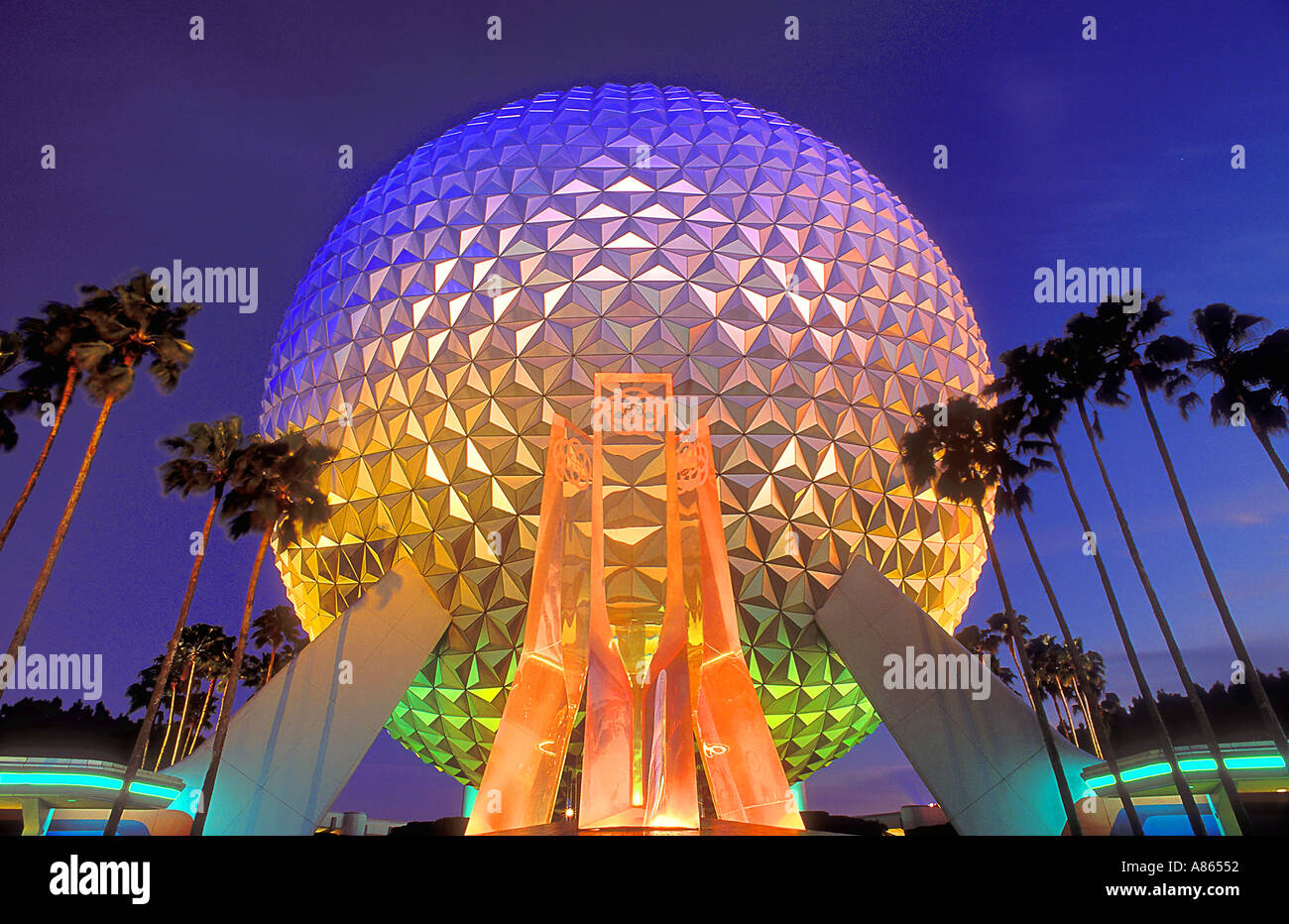 Spaceship Earth at Disney Epcot Orlando Florida at evening time USA ...