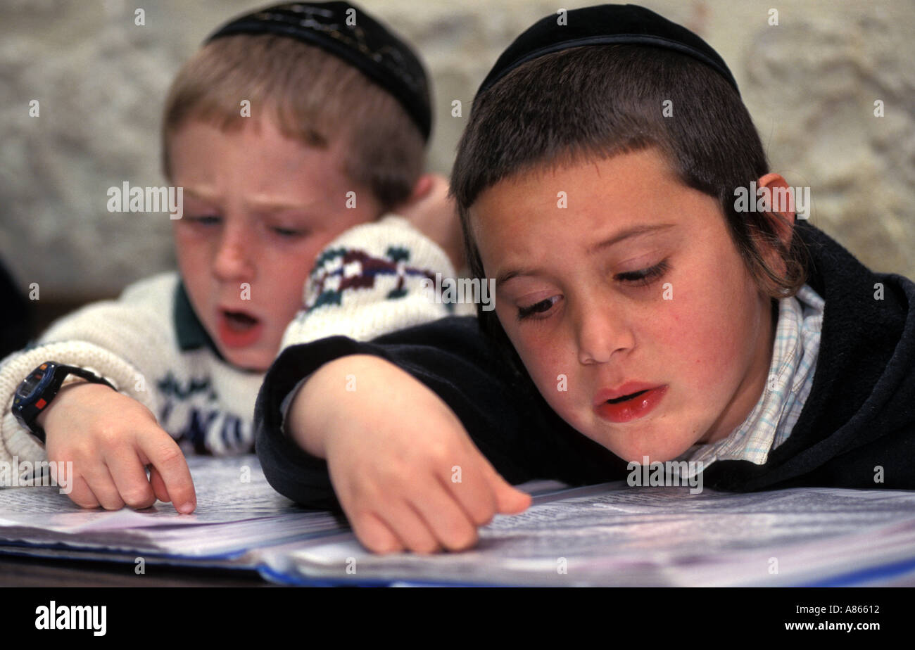 Young Jewish boys studying the Torah in school, Old City, Jerusalem ...