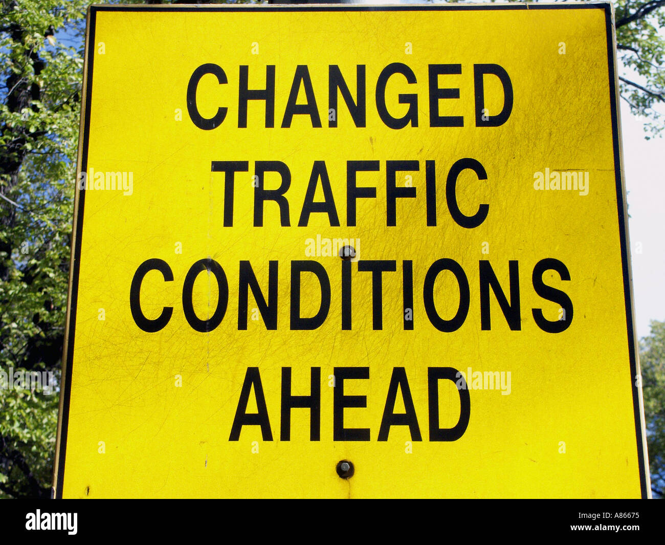 Changed Traffic Conditions Ahead road sign Stock Photo - Alamy