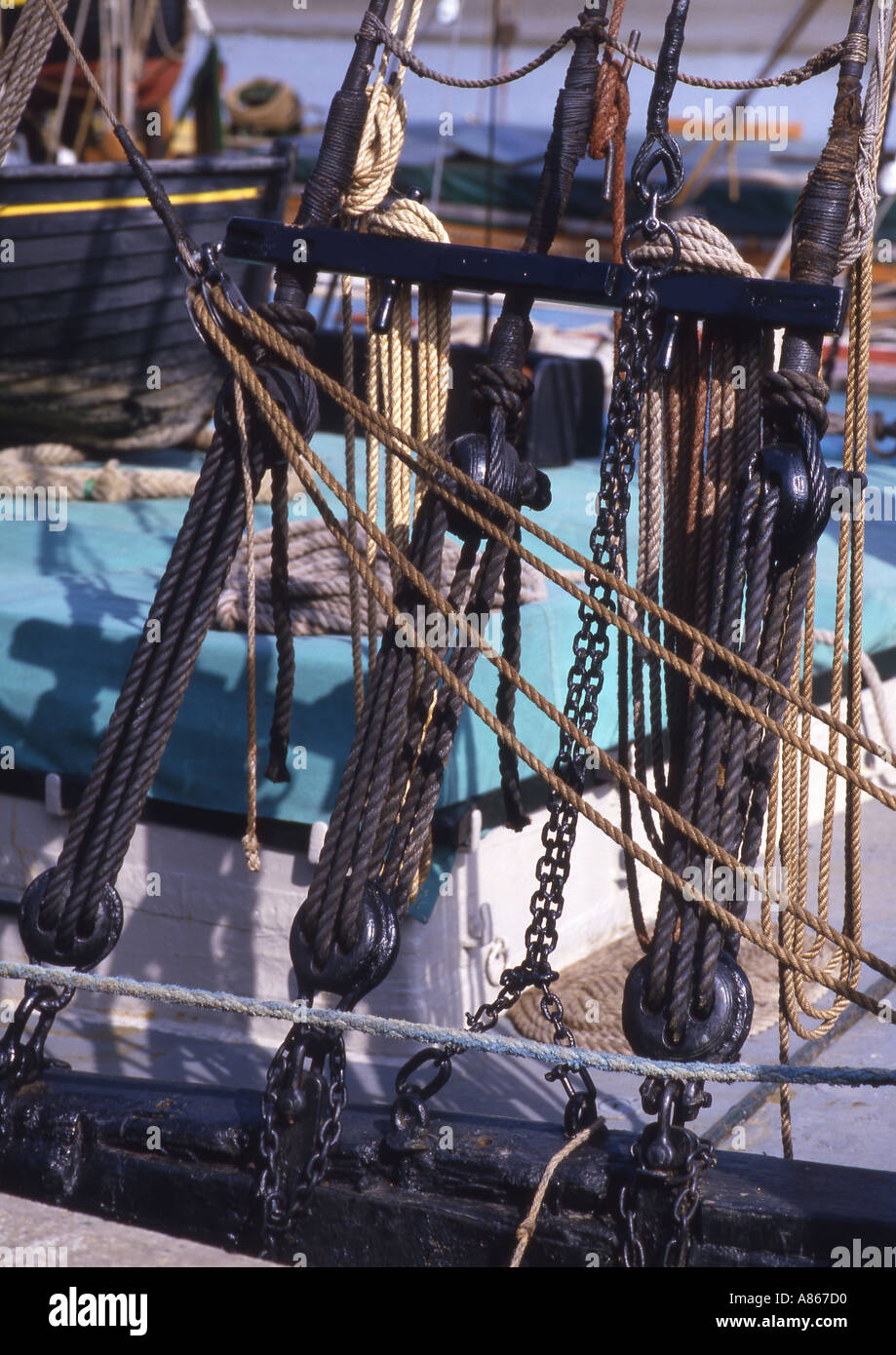 Rigging on barge Maldon Essex UK Stock Photo - Alamy