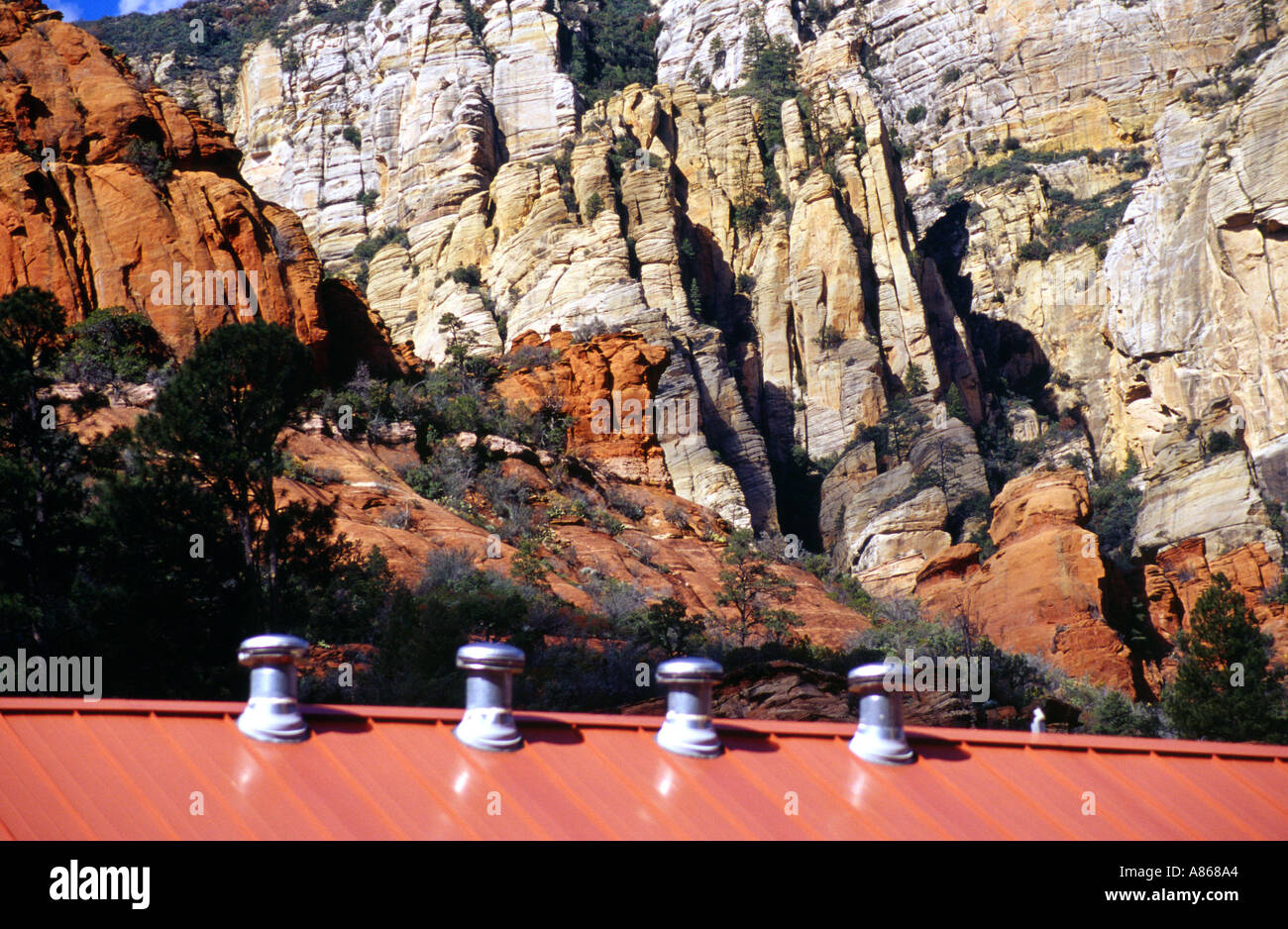 Red roof and cliffs Stock Photo - Alamy