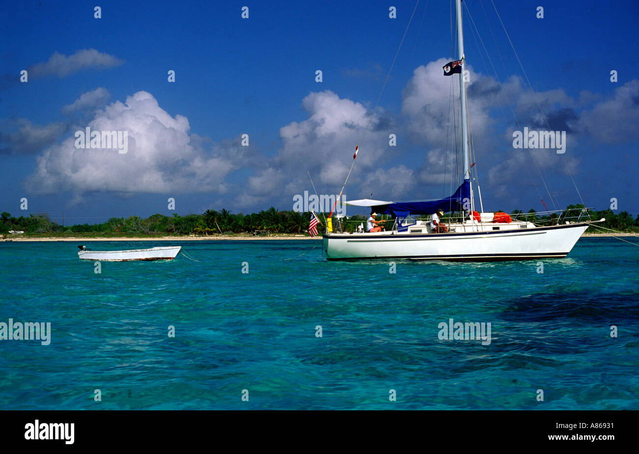 Yacht sailing in the lagoon off Little Cayman Cayman Islands Stock ...