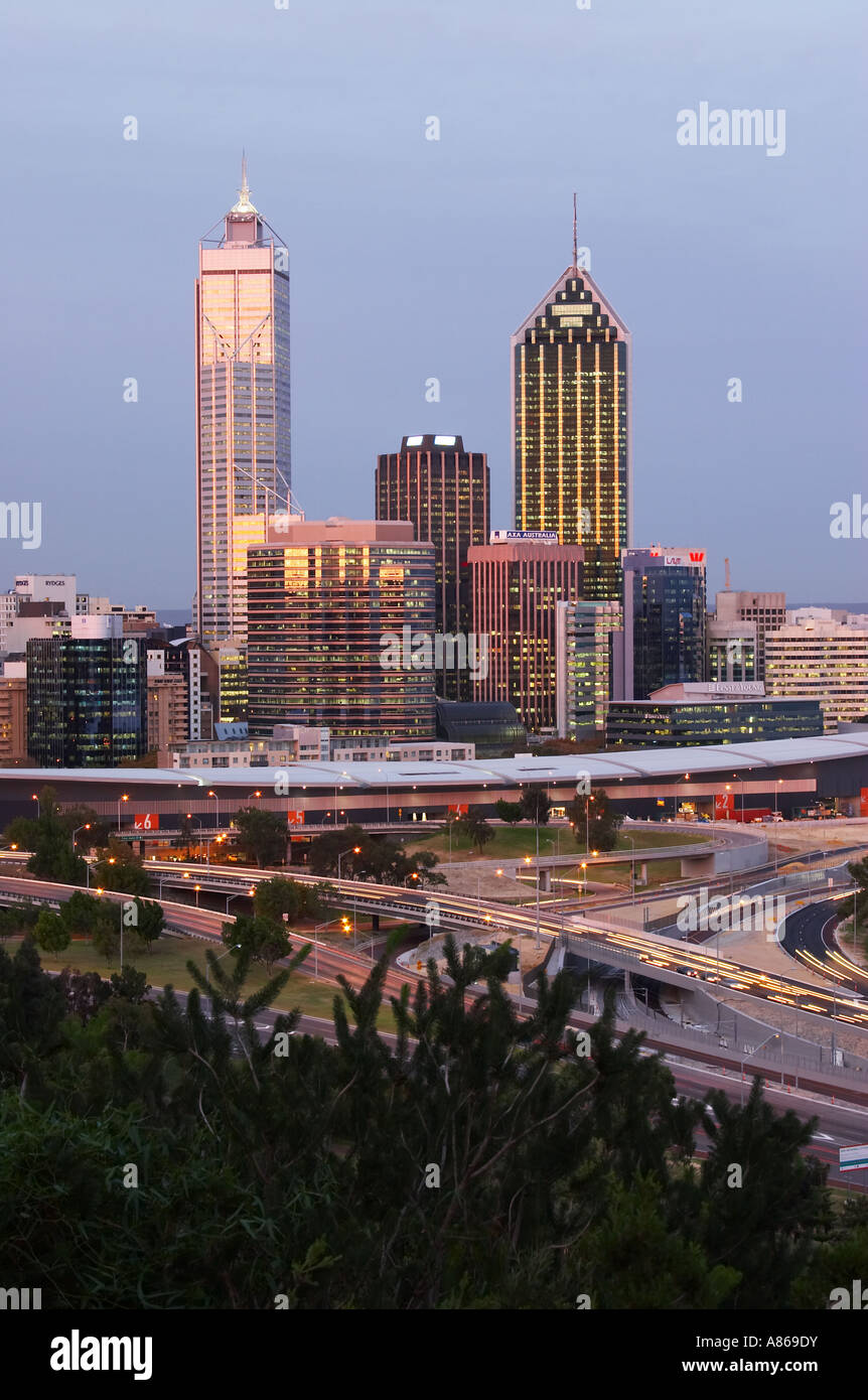 Perth skyline Western Australia at dusk showing specifically the ...