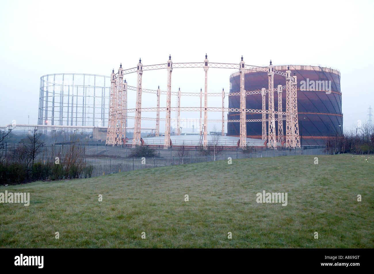 old gas storeage tanks in Beckton. Beckton is an suburban district in ...