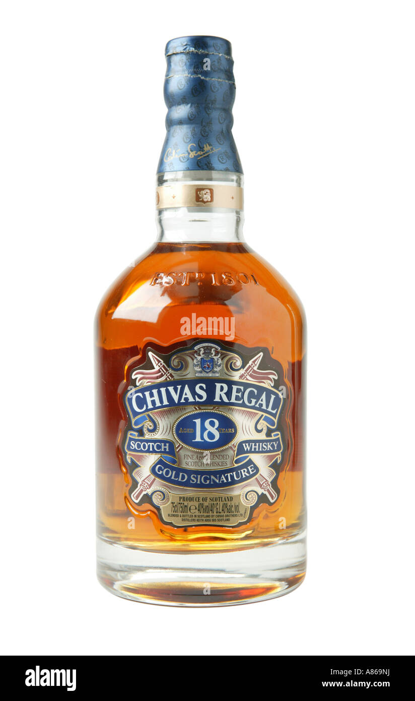 Chivas Regal 18 year old whiskey on studio white background shpwing ...