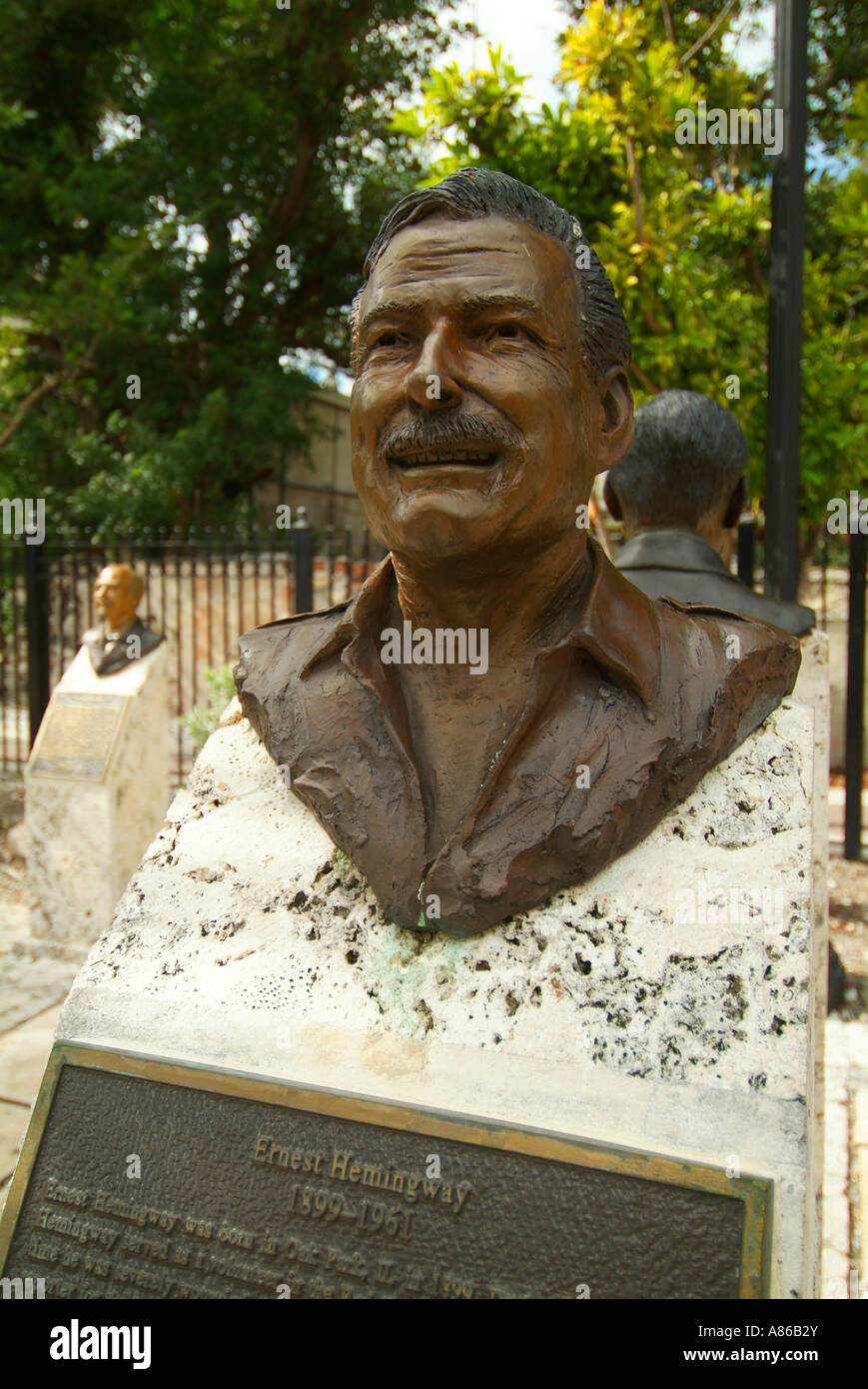 A bronze bust of Papa Ernest Hemingway in the Key West Sculpture Garden ...