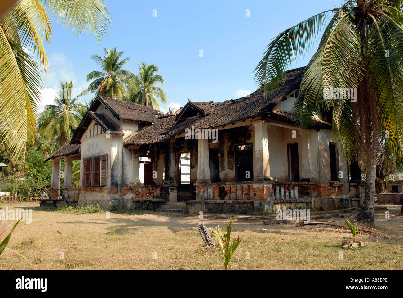 French colonial house Ban Khon Laos Stock Photo - Alamy