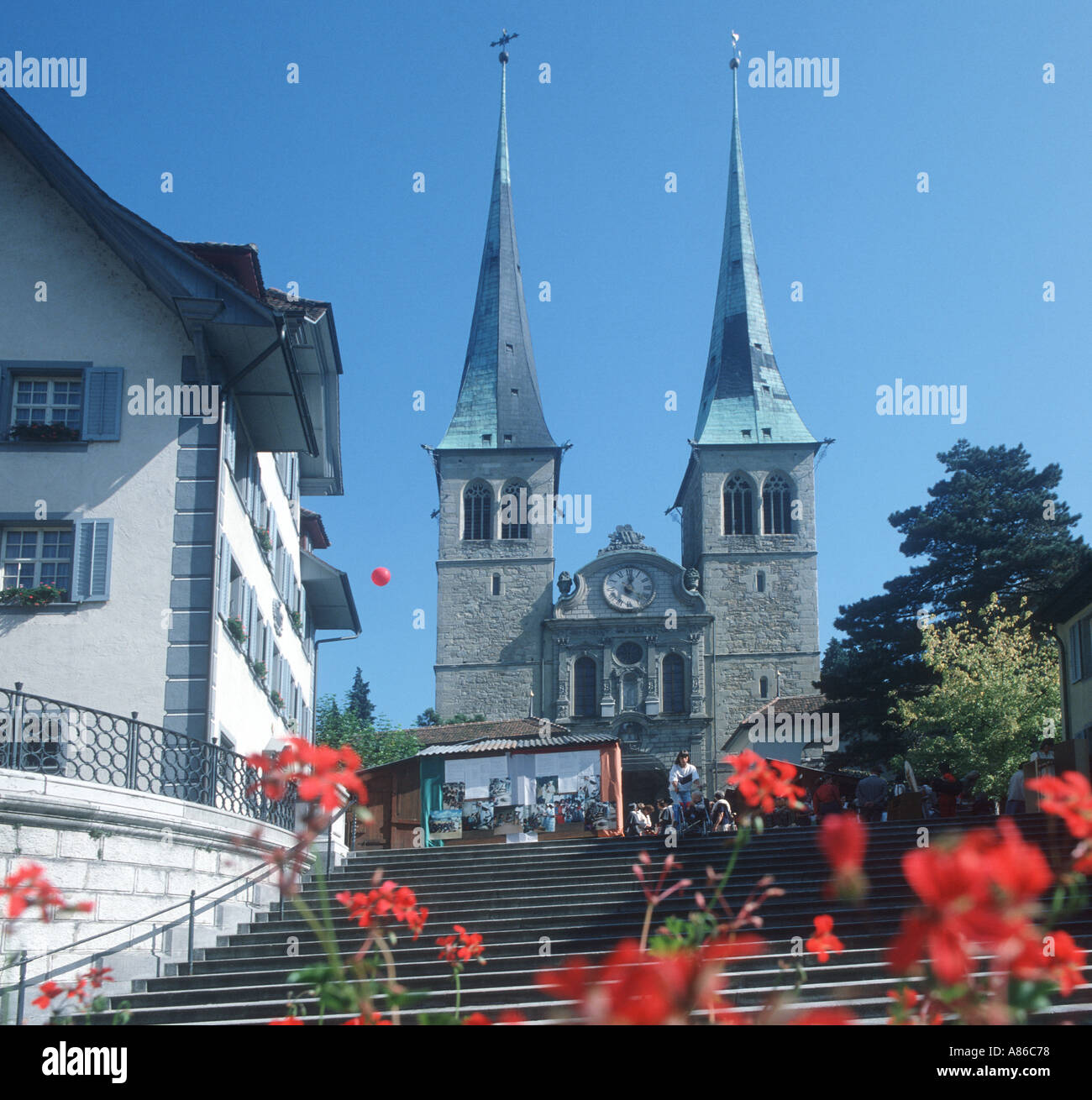 Lucerne Switzerland church twin steeples Stock Photo - Alamy