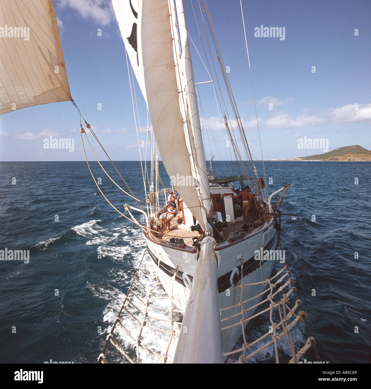 view of windjammer sailboat from the bowsprit Stock Photo - Alamy