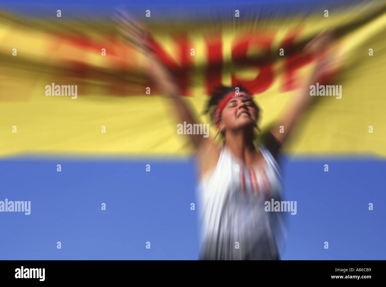 woman runner crossing finish line at track meet abstract Stock Photo ...