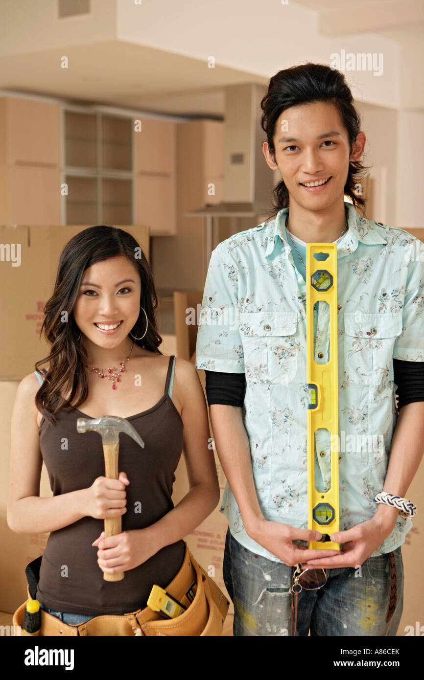 Two people smiling, portrait Stock Photo - Alamy