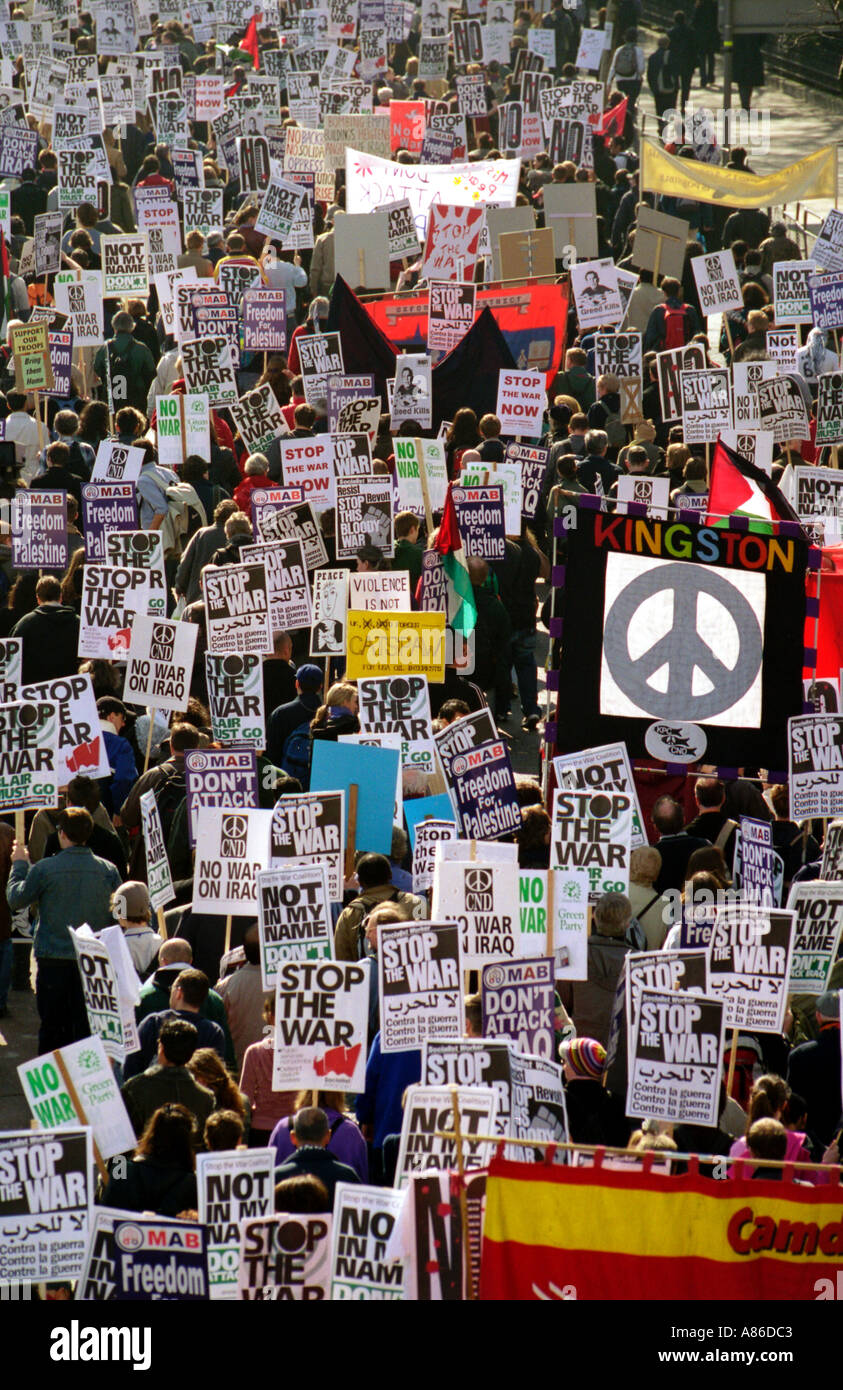 protest march anti war protesting marching banners Stock Photo - Alamy