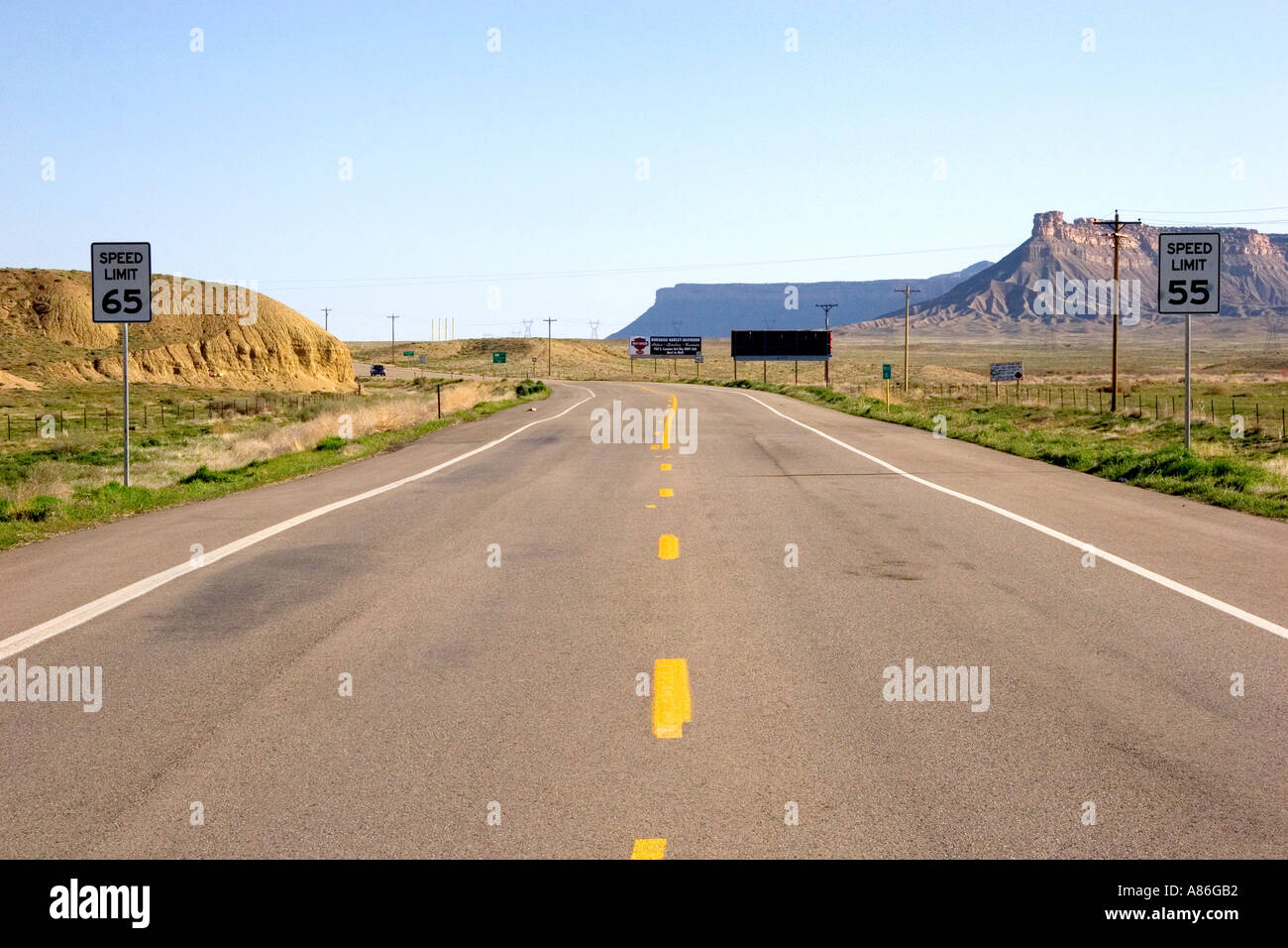 Road signs showing two different speed limits for the same US highway ...
