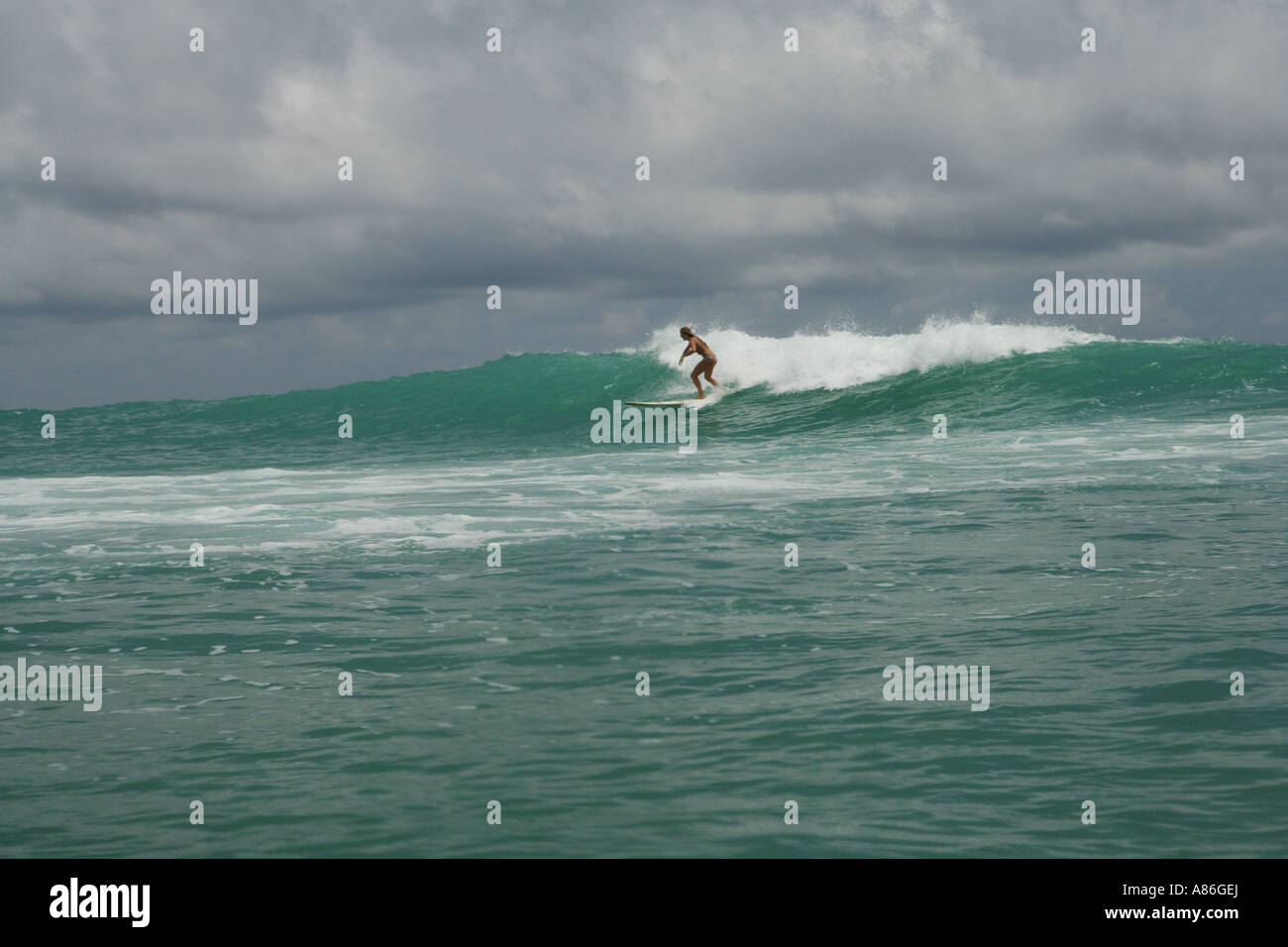A woman is surfboarding Stock Photo - Alamy