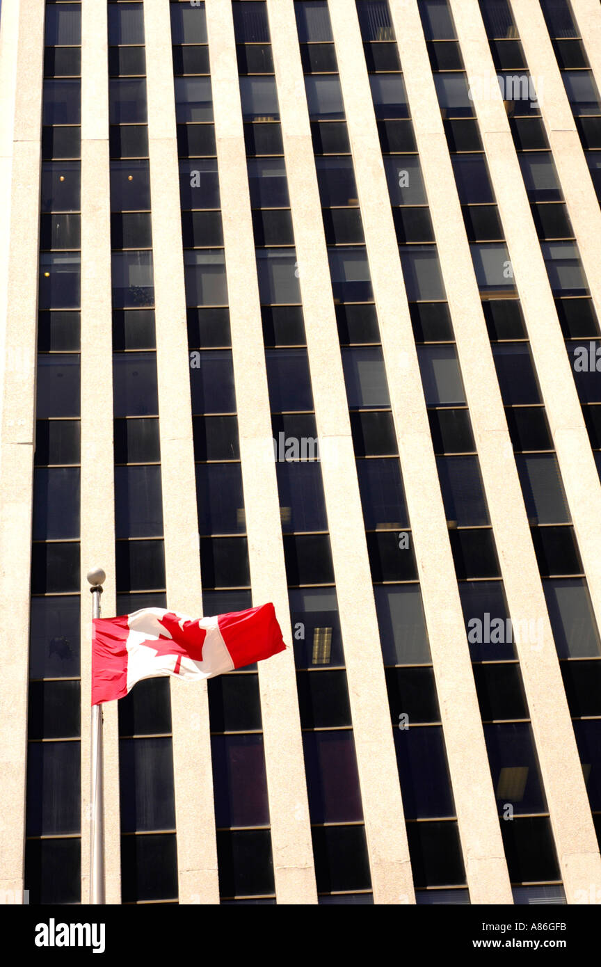 Modern skyscraper like building with tall white columns and black glass ...