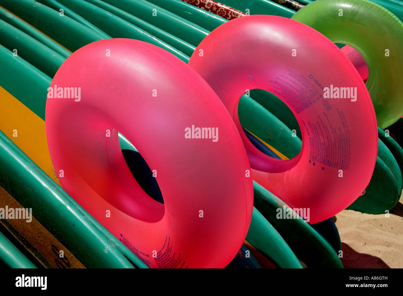 Floating rings and surfboards Stock Photo - Alamy