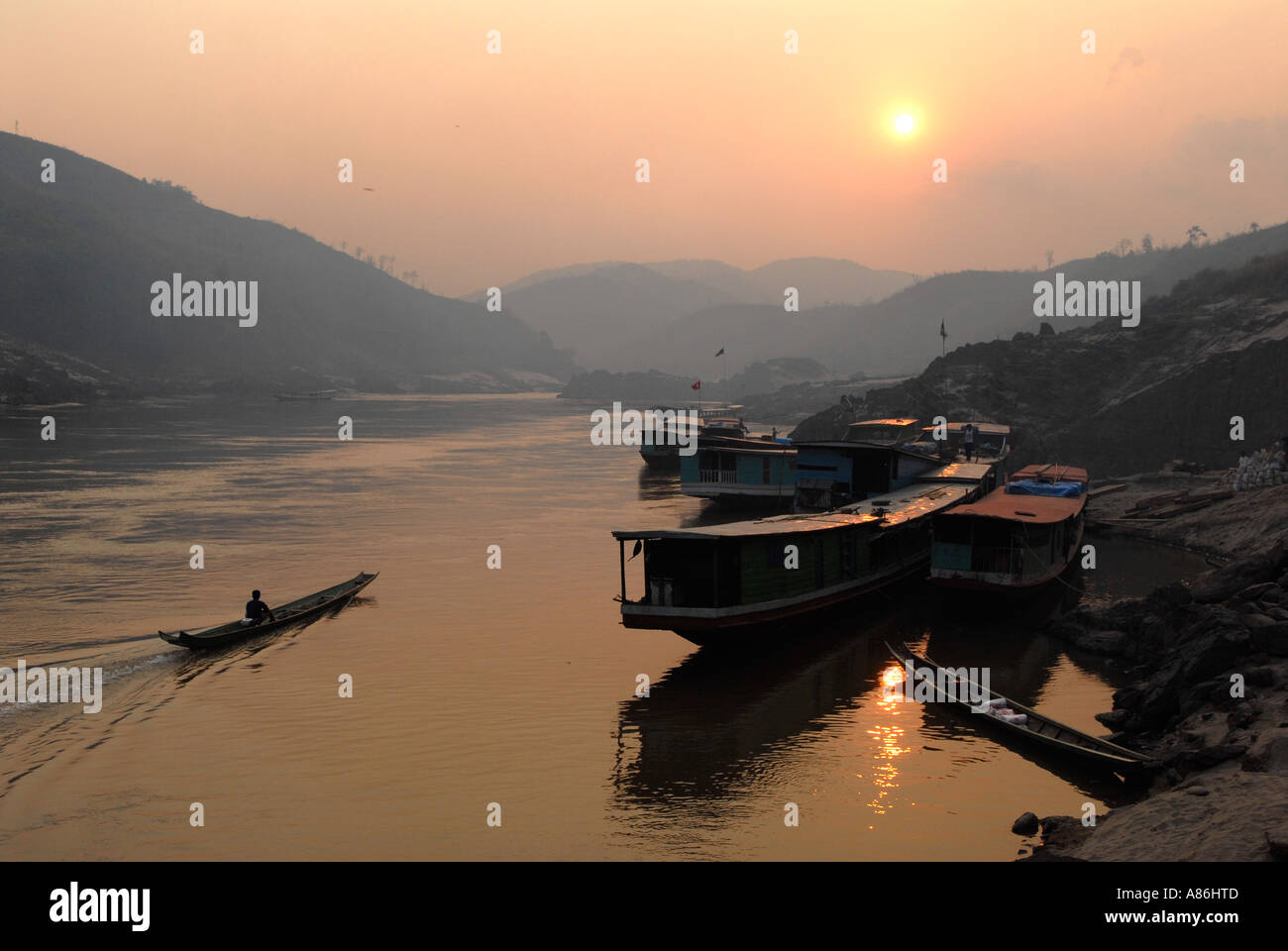 Sunset Mekong River Pakbeng Laos Stock Photo - Alamy