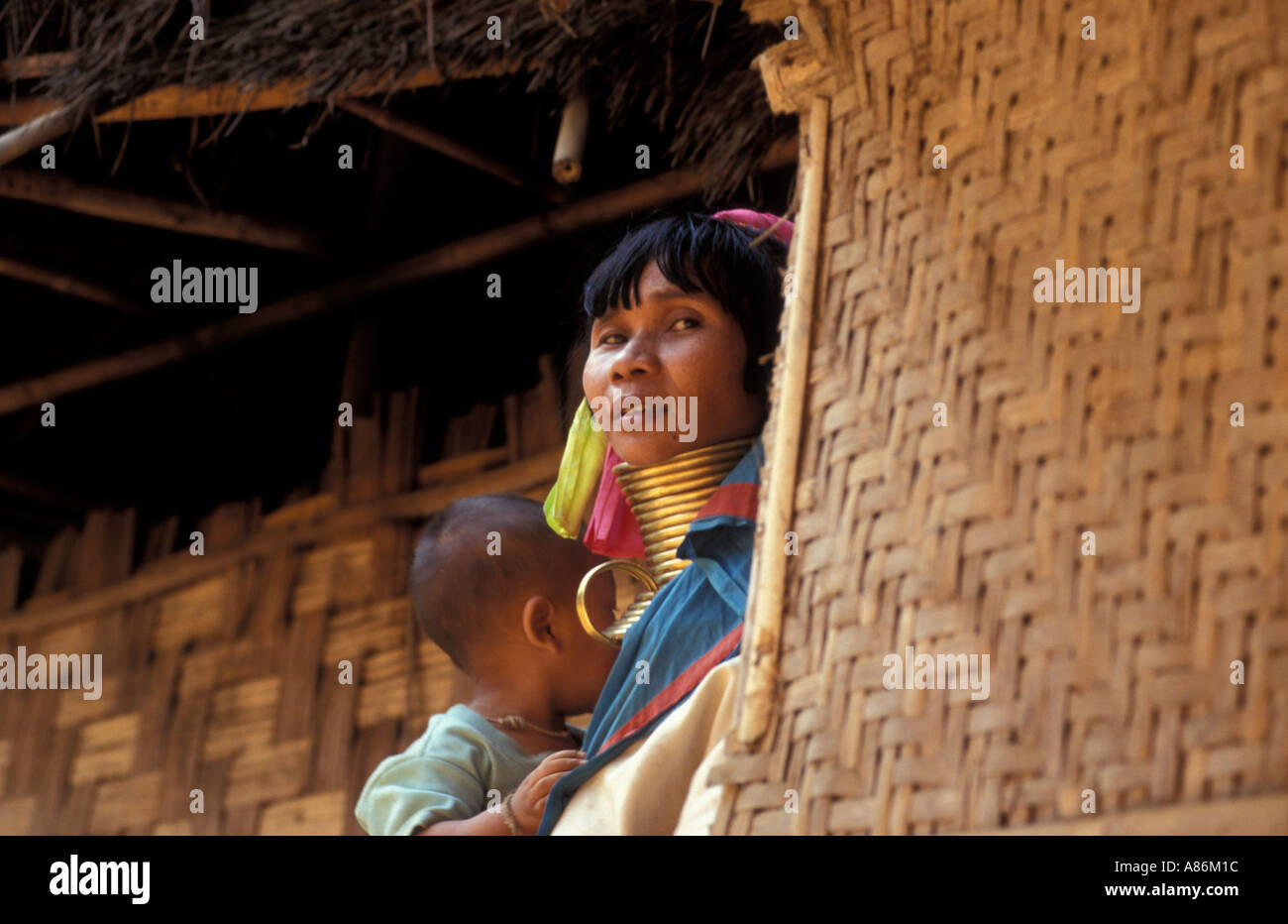 Burmese Padong mother and daughter in a refugee camp in Thailand The ...