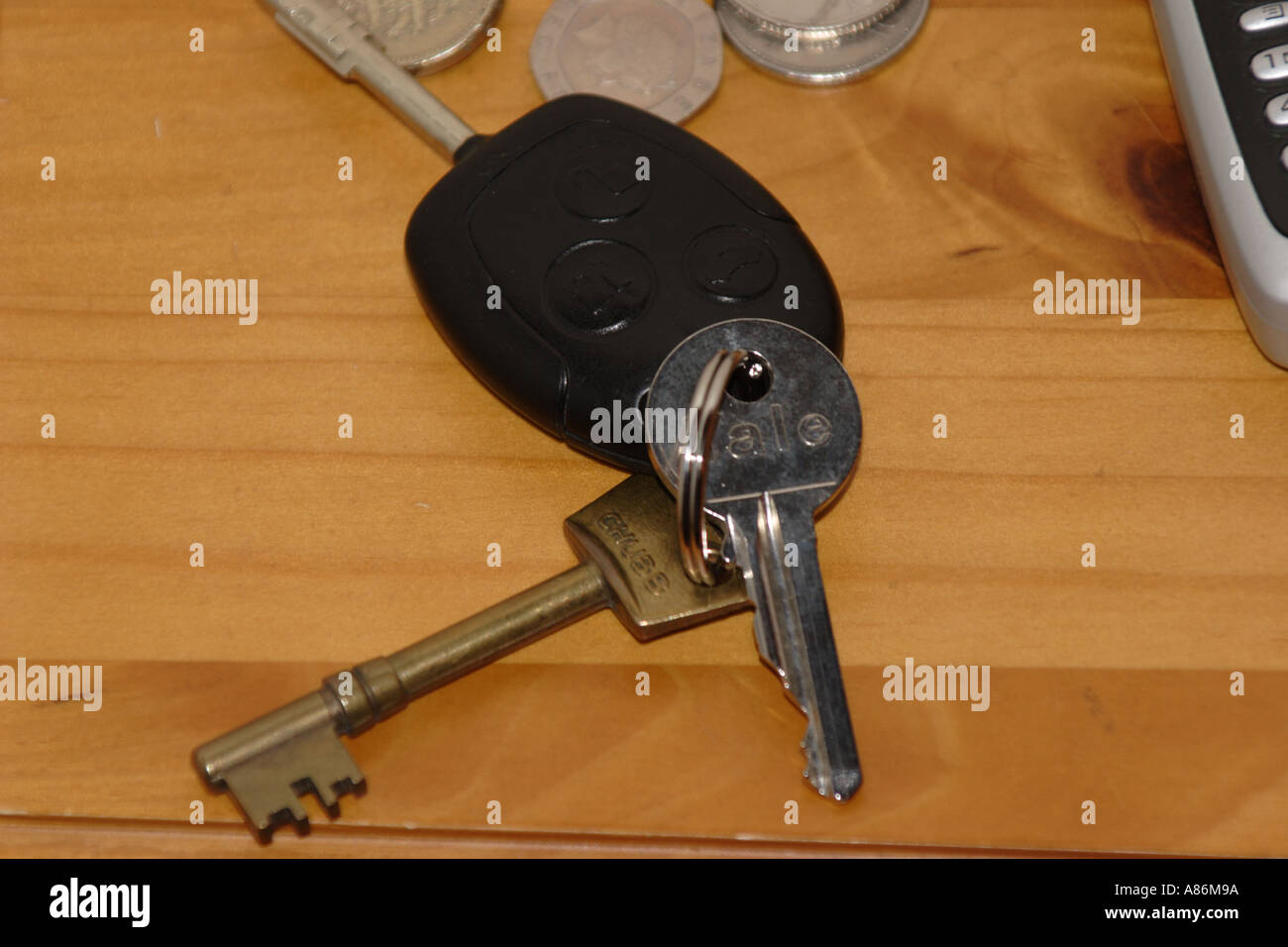 Keys Coins and Mobile Telephone Stock Photo - Alamy
