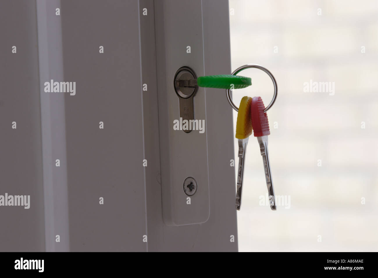 Coloured Keys in Patio Door Stock Photo - Alamy