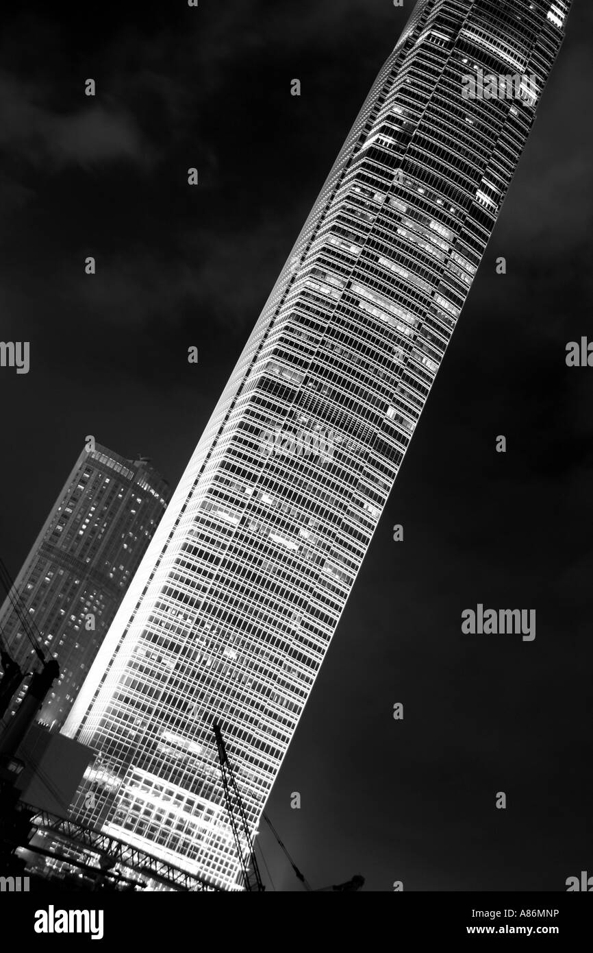 International Finance Centre (IFC) at night, Hong Kong, Black and White ...
