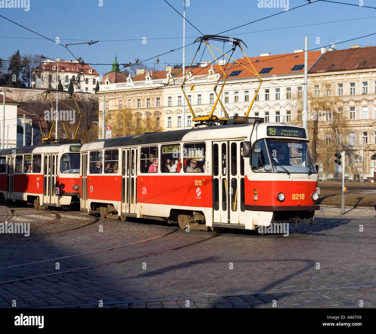 Red Trams in Prague Stock Photo - Alamy