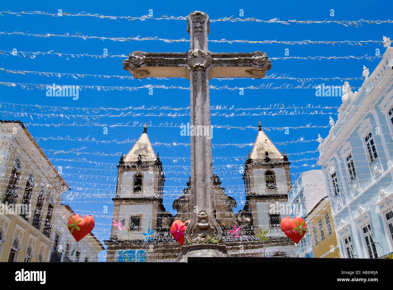 Cross in front of the Sao Francisco church Salvador Brazil Stock Photo ...