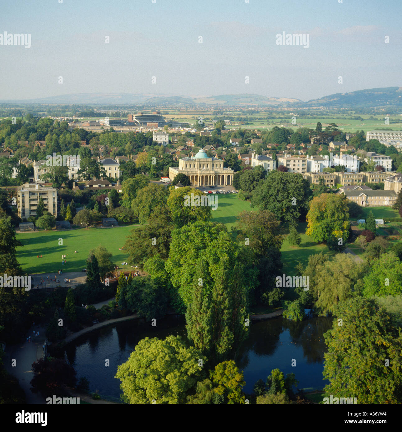 Aerial view Pittville Park and Pump Room Cheltenham Spa UK Stock Photo ...