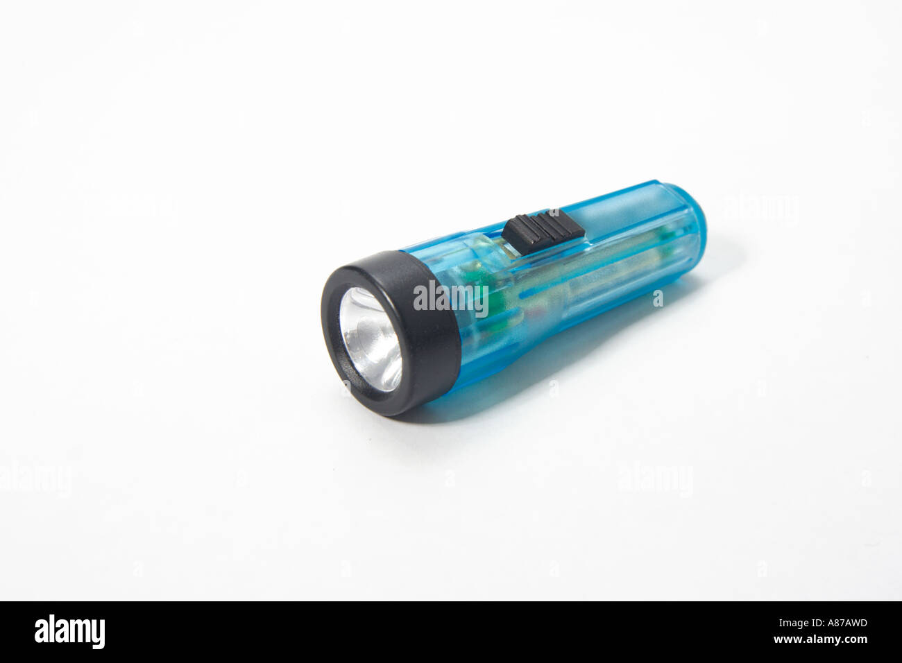 Blue flashlight torch on white background Stock Photo - Alamy