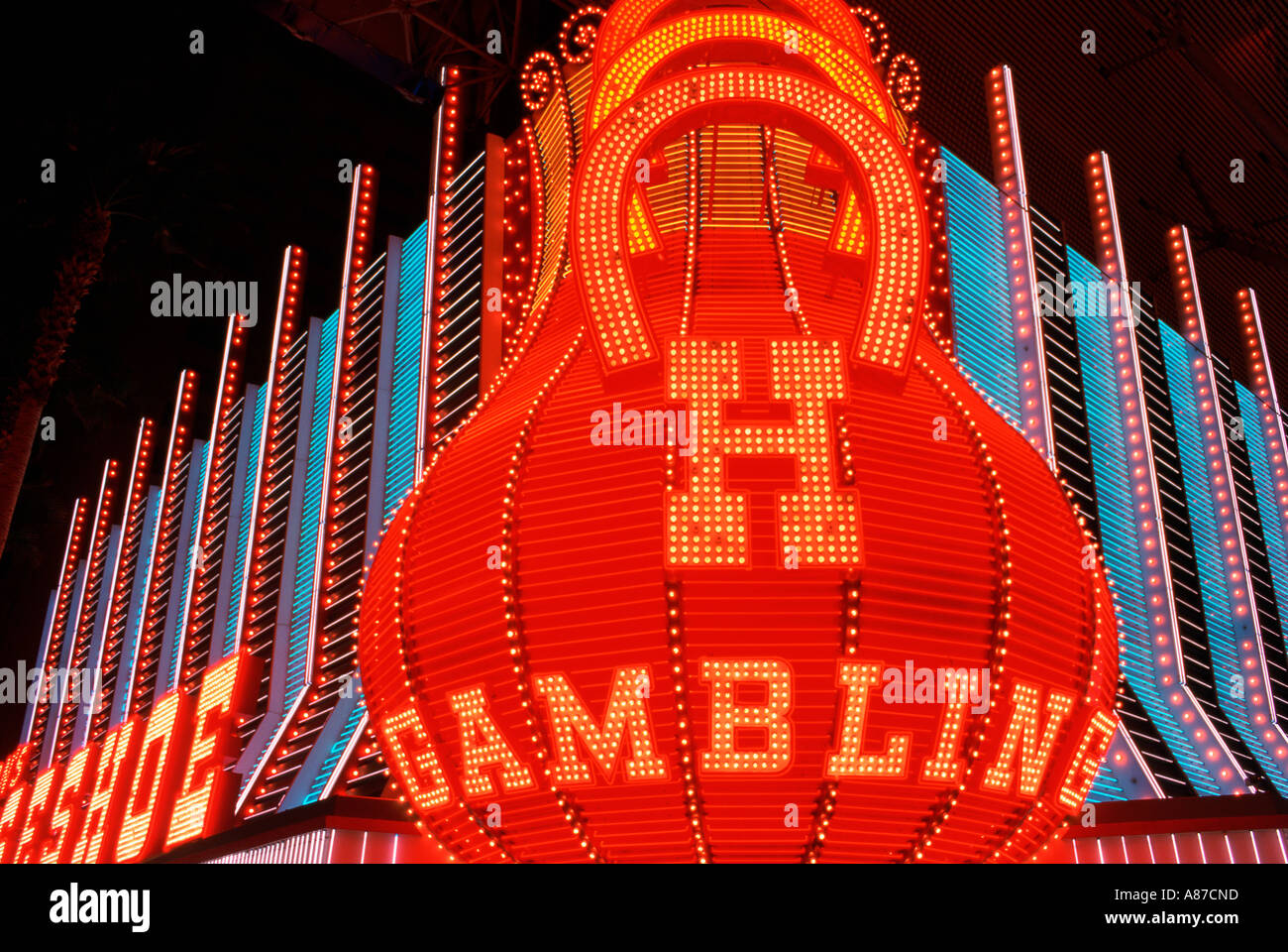 Gambling sign in neon lights outside the Horseshoe Hotel and Casino Las ...