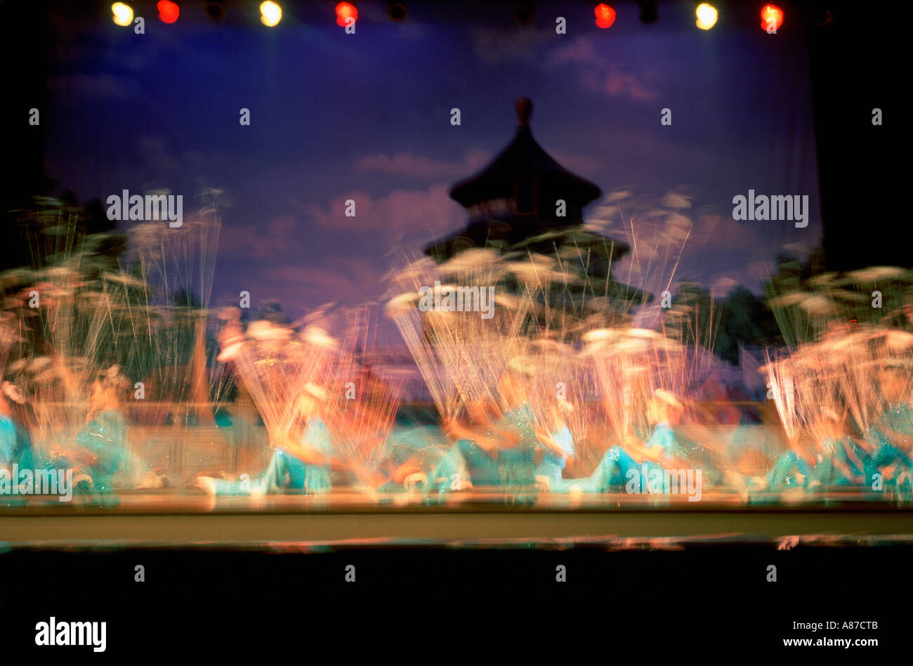 Blurry view of Chinese acrobats in Chaoyang Theater in Beijing China ...