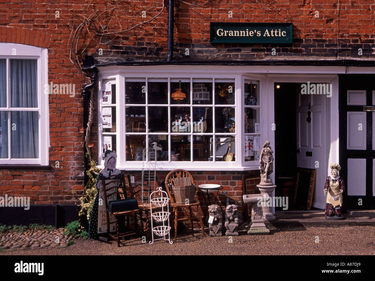 Timber framed buildings and antique shop on the market square Lavenham ...