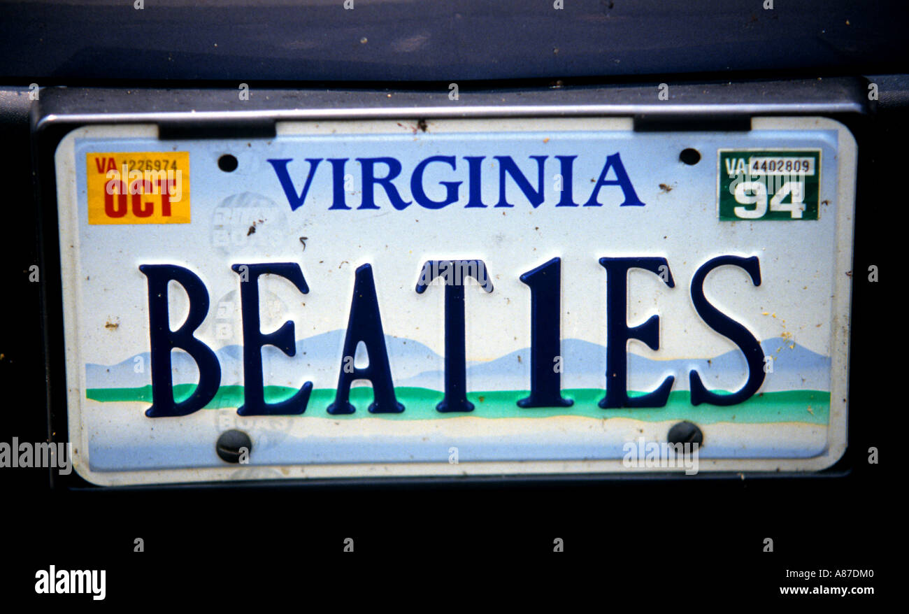 Beatles Virgina registration plate number car traffic Stock Photo - Alamy