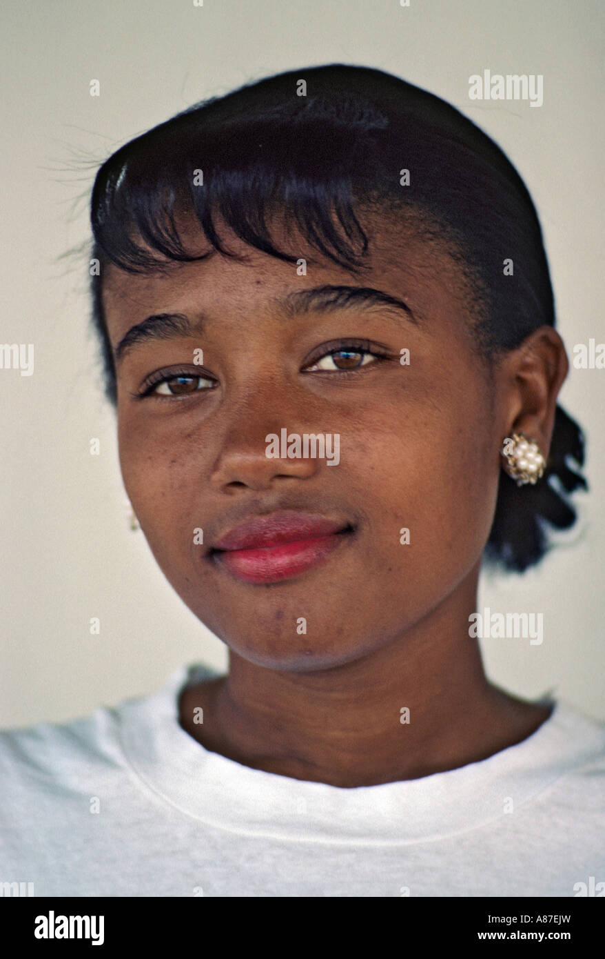 Portrait of a young Dominican woman in El Castillo Dominican Republic ...