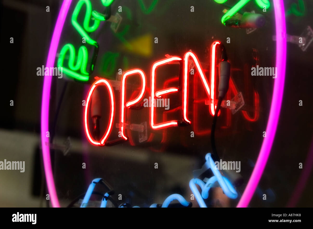 Neon Open Sign Stock Photo - Alamy