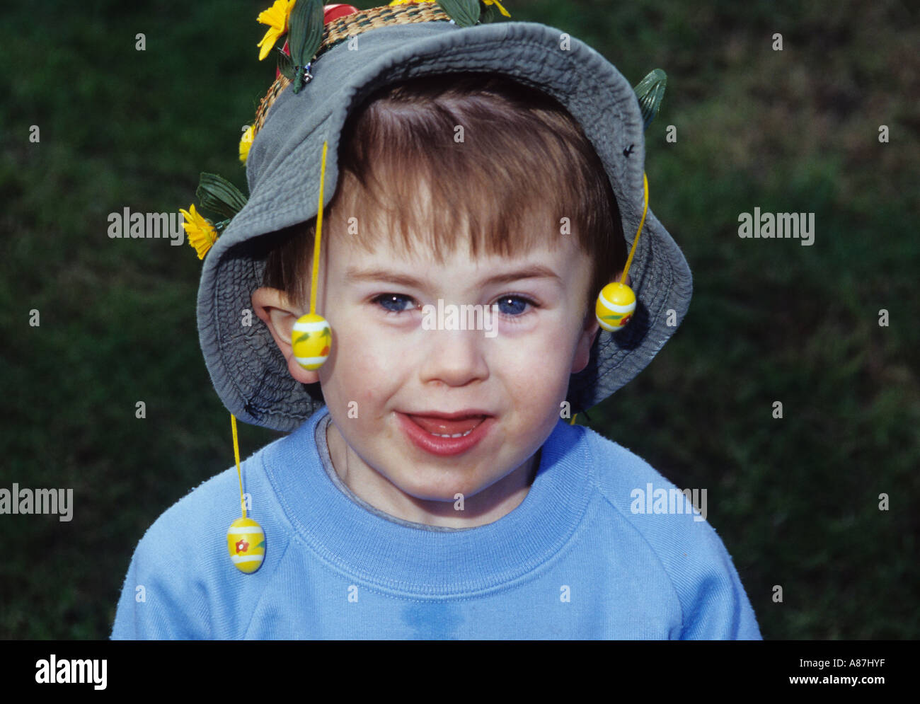 Young Boy In Easter Hat in the Uk Stock Photo - Alamy