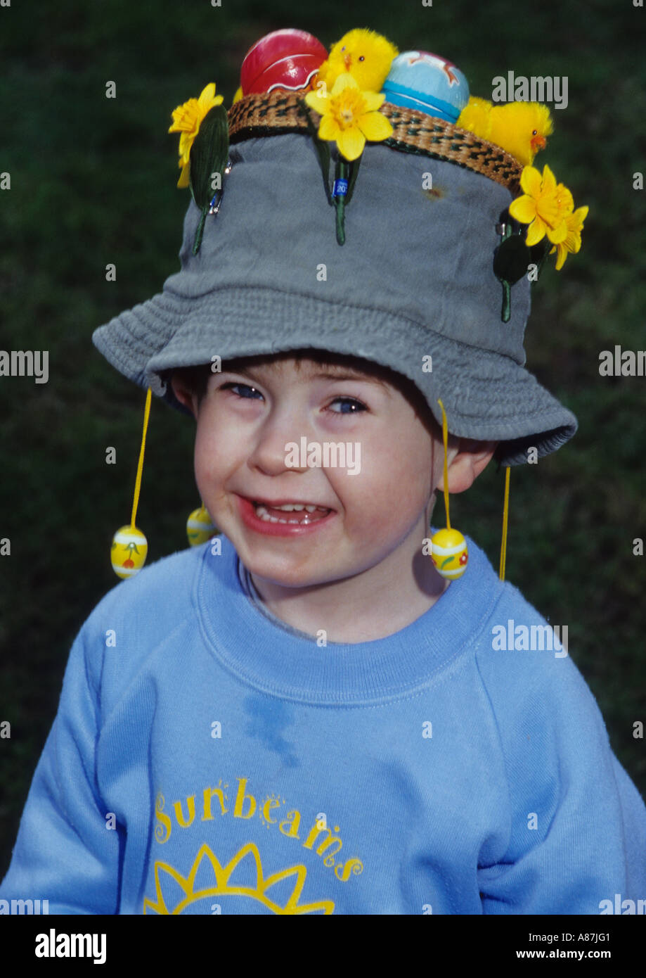 Young Boy In Easter Hat in the Uk Stock Photo - Alamy