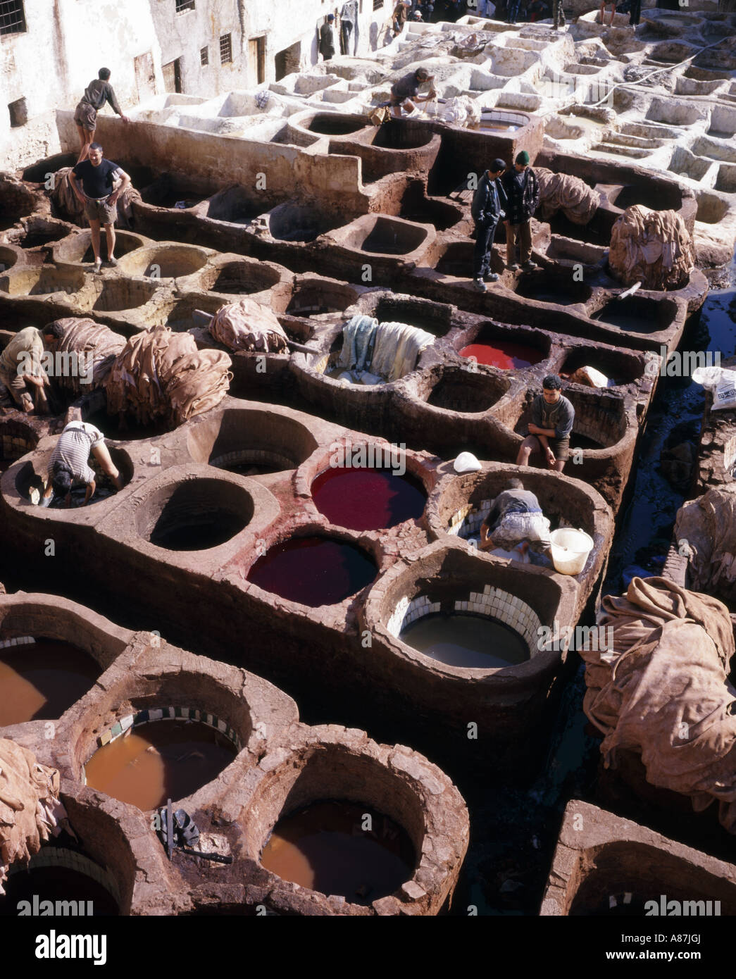 Local men working in the tanning pits,Fez,Morocco Stock Photo - Alamy