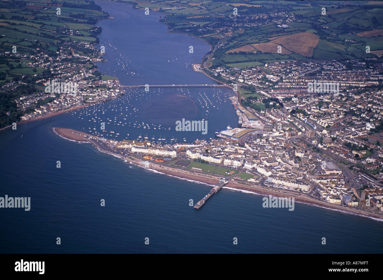 Aerial view of Shaldon and Teignmuoth Estuary Devon England Stock Photo ...