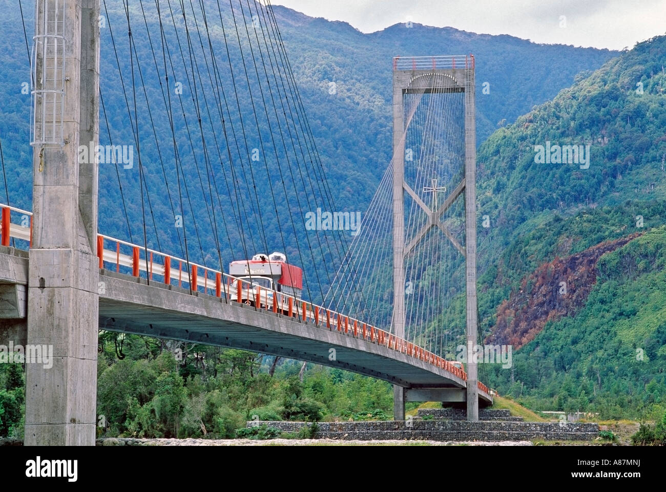 Suspension bridge in Patagonia south of Chaitén Chile Stock Photo - Alamy