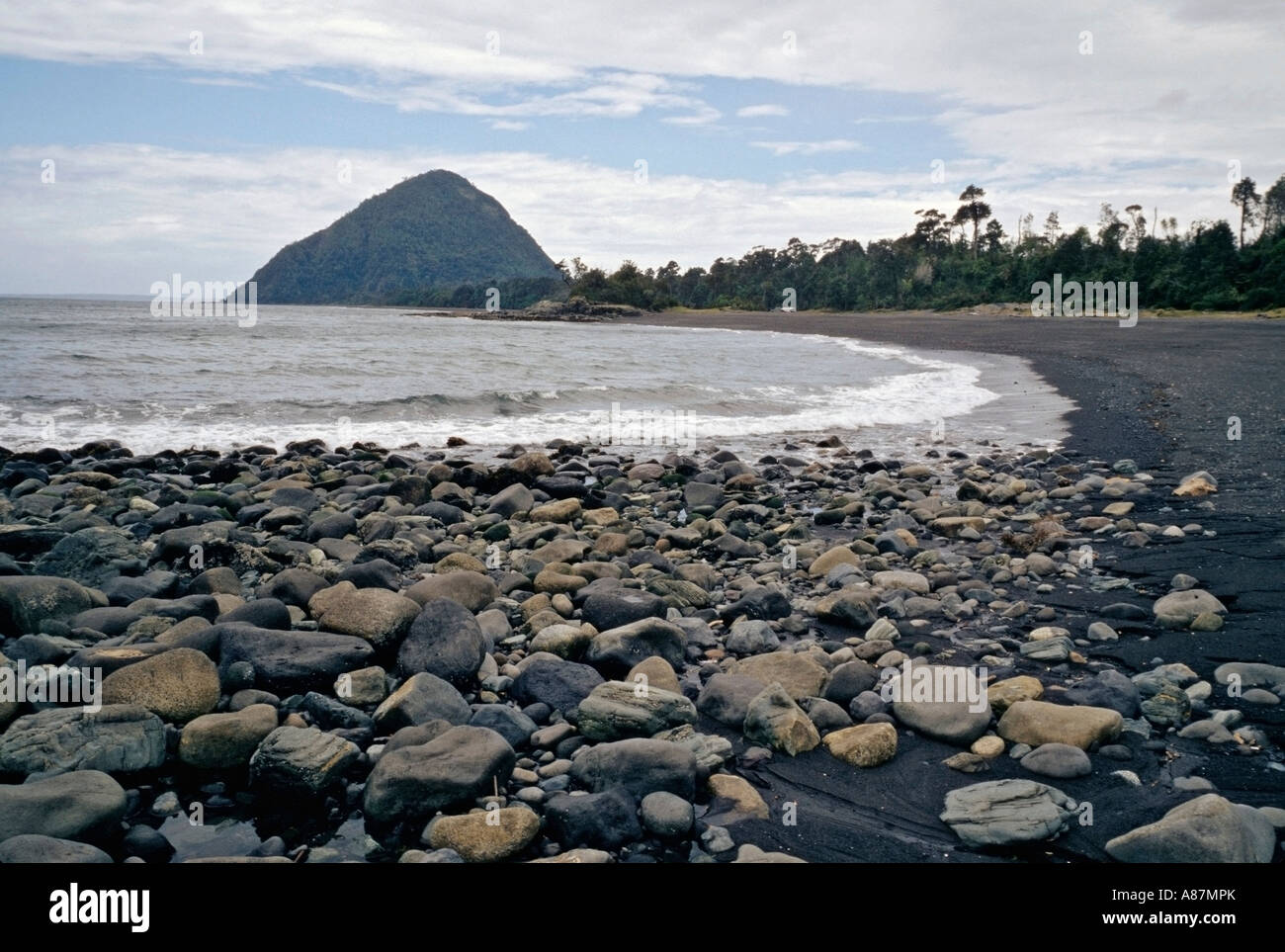 Black volcanic beach near Chaitén Patagonia Chile Stock Photo - Alamy