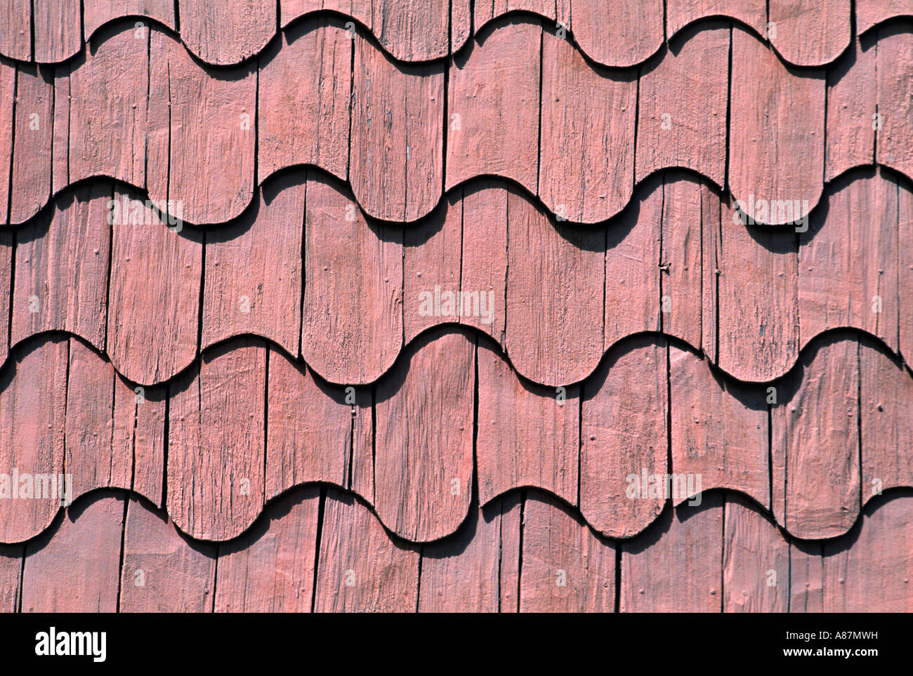 Detail of a typical shingled house in Castro Chile on the Island of ...